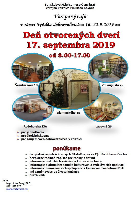 Utorkový Deň otvorených dverí v pobočkách Verejnej knižnice Mikuláša Kováča